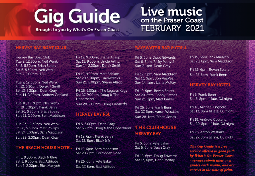 Gig Guide - What's On Fraser Coast