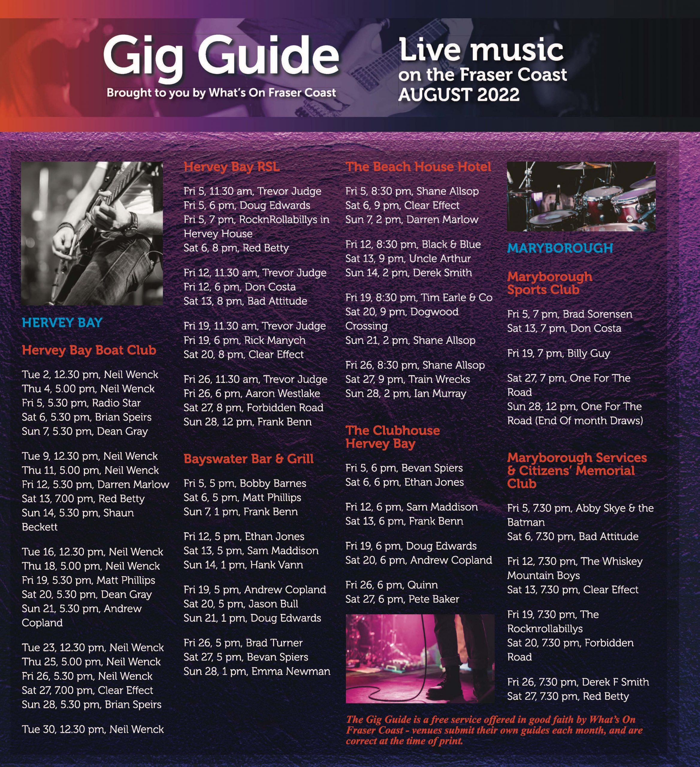 Gig Guide - What's On Fraser Coast Magazine